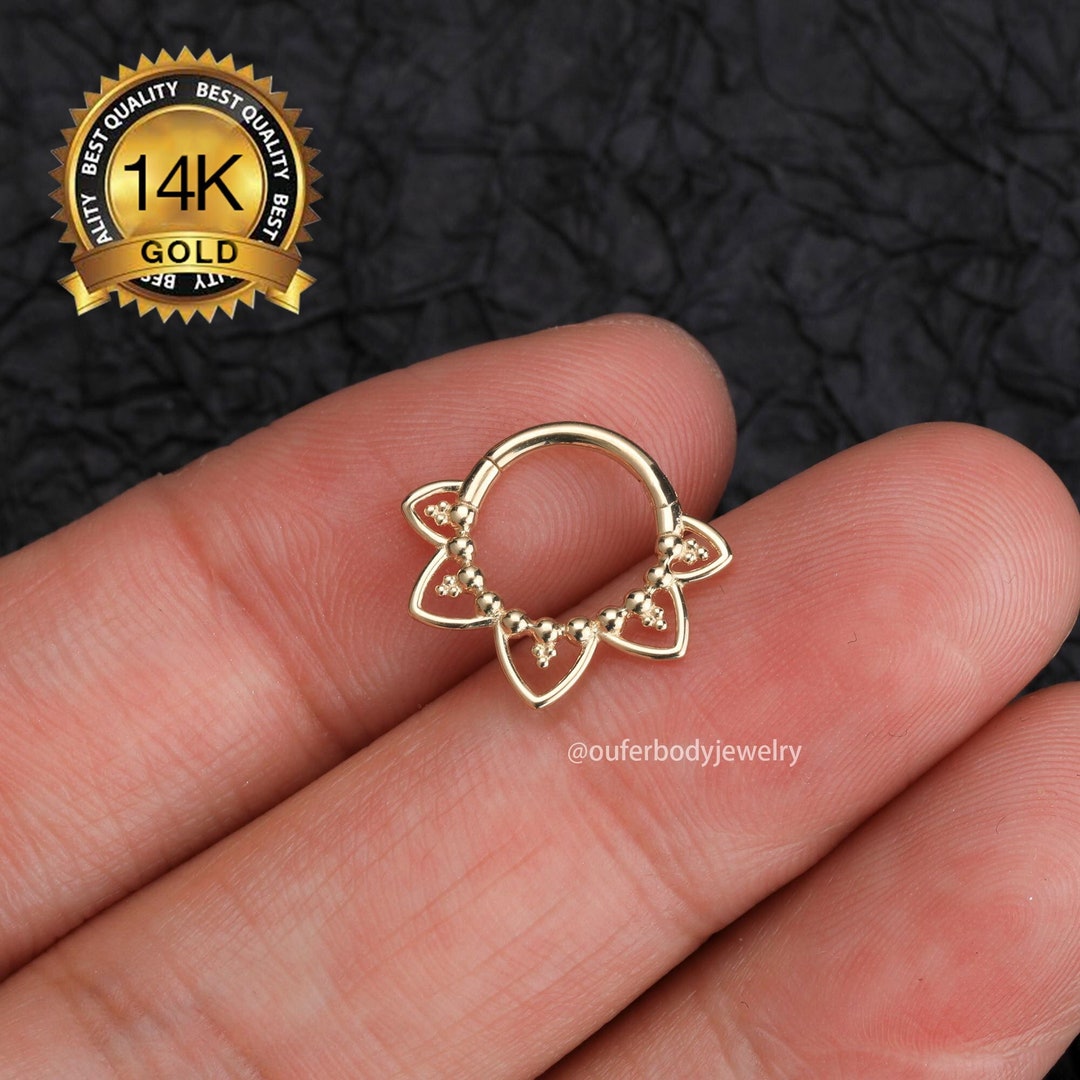 14K 16G Solid Gold Flower Petal Daith Clicker Hoop/septum Ring/daith ...