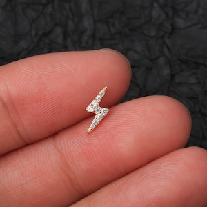 14k Solid Gold Lightning Bolt Cartilage Earring/threadless Push Pin Labret Stud/threadless End ...