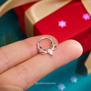 16G Antler Colorful Gem Septum Ring/daith Earring/teardrop CZ Cartilage ...