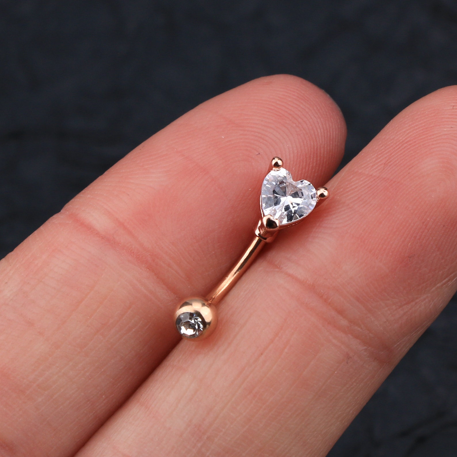 16G CZ Heart Shape Rook Ring/ Eyebrow Curved Rings/ Snug Rook Barbell ...