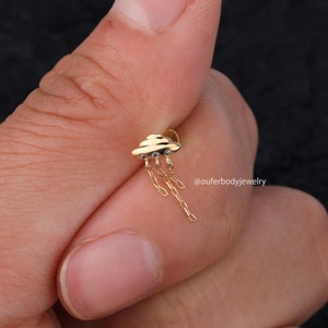 14K Gold Spaceship Threadless Push-in Labret Stud/rocket UFO Earrings ...