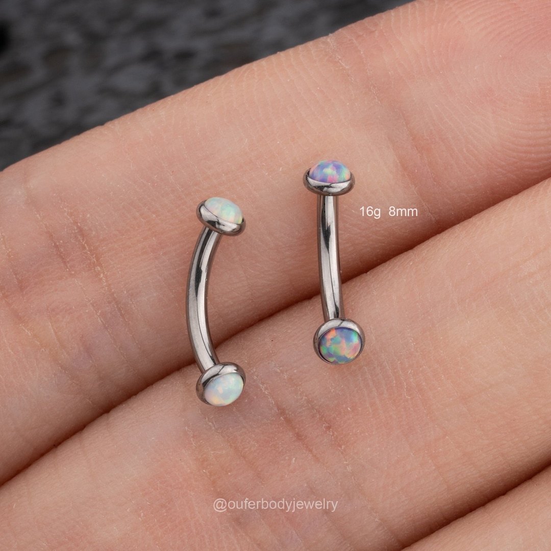 16G Titanium Internally Threaded Opal Eyebrow Ring/vertical Labret/rook ...