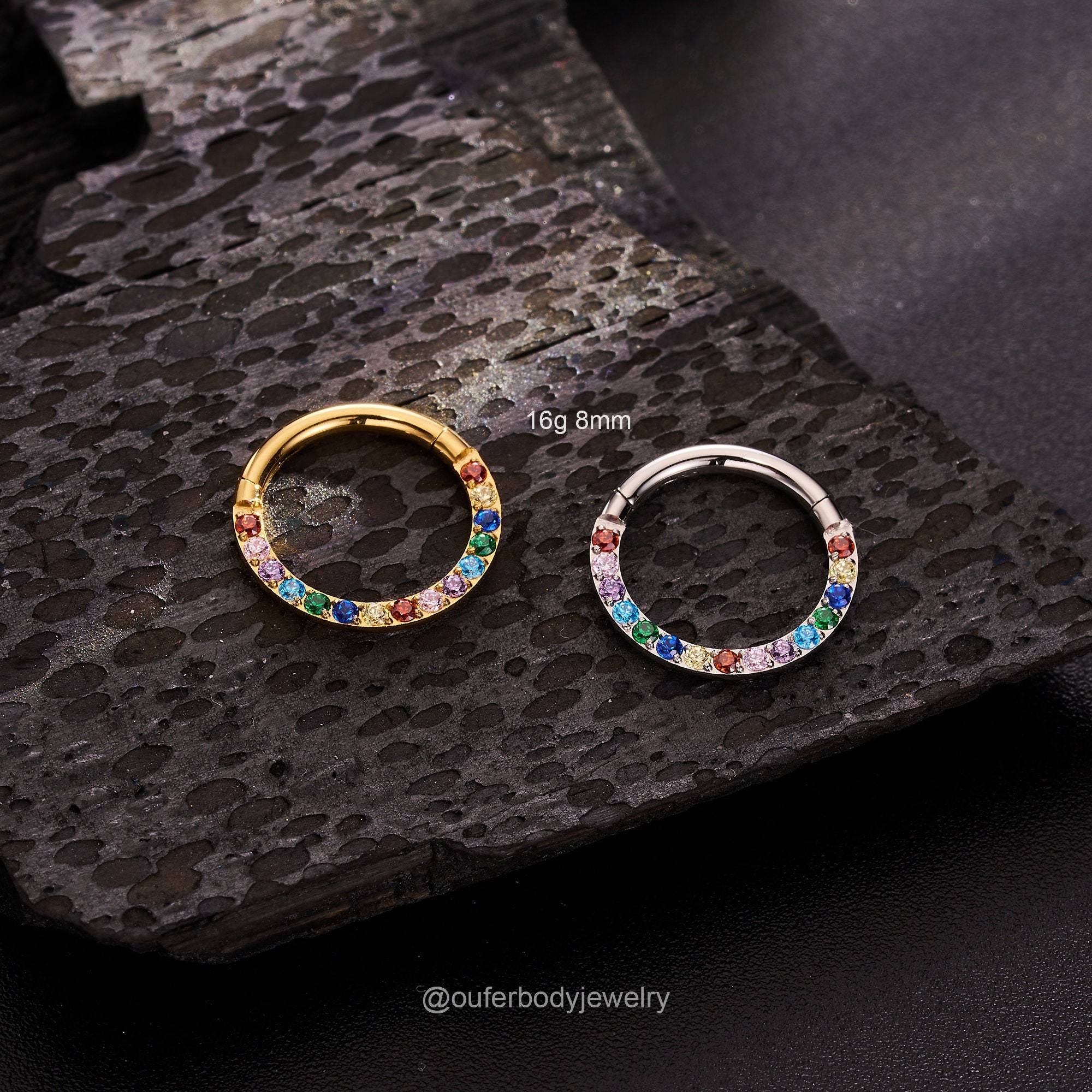 16G Colorful Front CZ Hinged Segment Septum Ring/gold Daith Earring ...