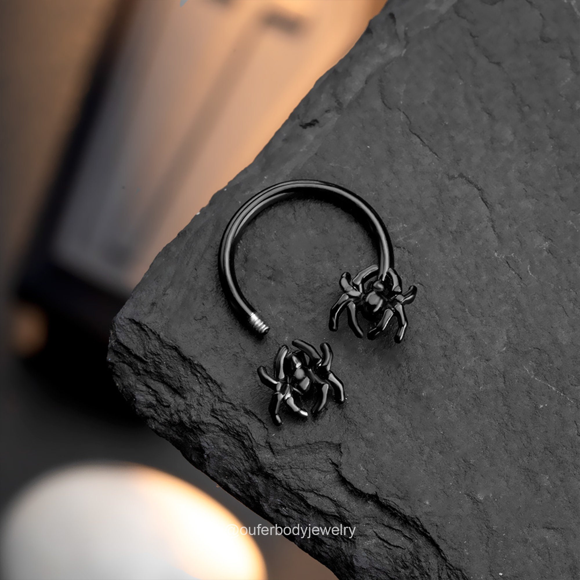16G Two Spiders Ends Horseshoe Septum Ring/black Gold Silver Spider ...