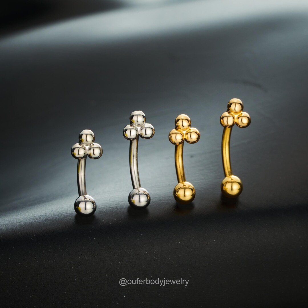 16G Surgical Steel Gold Tribead Rook Barbell/rook Earring/curved Barbell/cartilage Earring ...