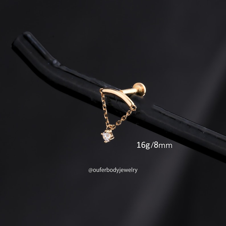 14K Solid Gold Dangle CZ Hidden Helix Piercing/rook - Etsy