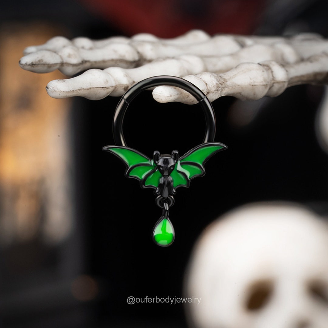 16G Glow in the Night Dangle Bat Hinged Segment Septum Ring/septum ...