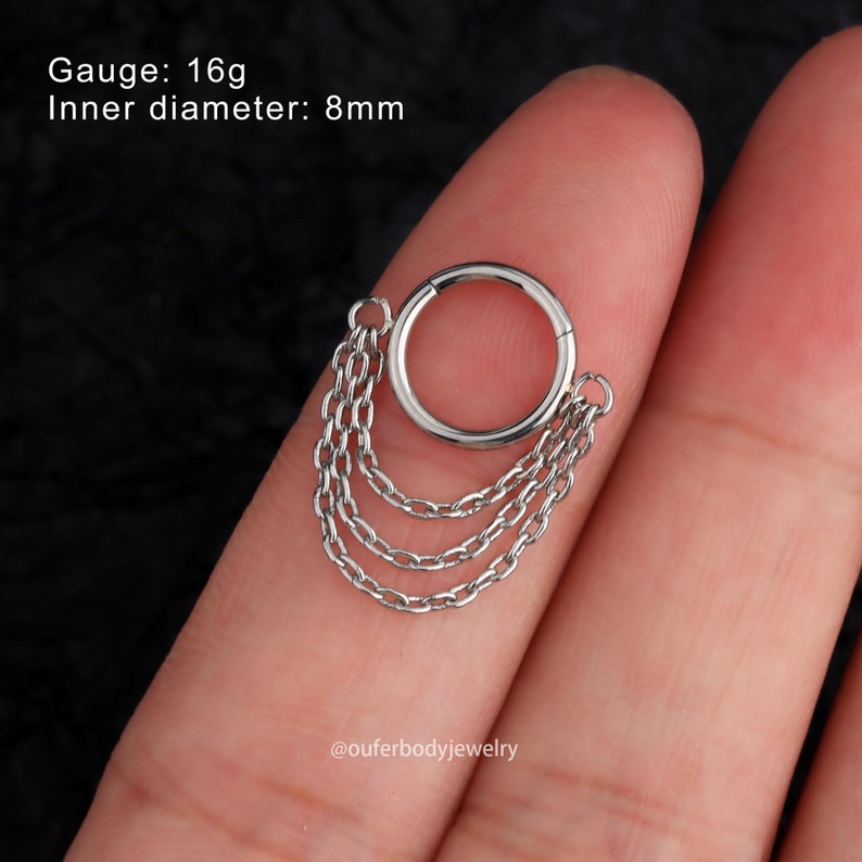 16G Dangle Chain Hoop Earrings/helix Earrings/conch Hoop/dangle Chain ...