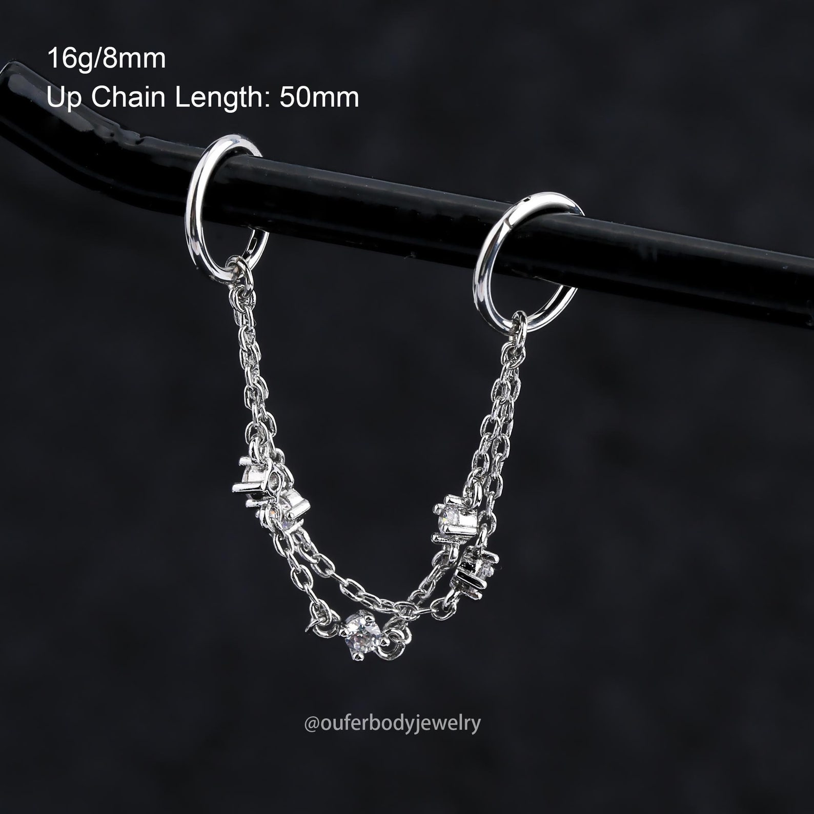 16G Ear Cuff Chain Earrings/silver Huggie Chain Earring/helix Hoop/cz ...