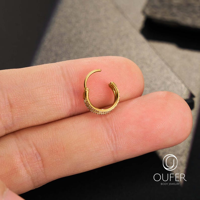 20G Double Row CZ Hoop Nose Ring-dainty Hoop Earring, Silver/gold - Etsy