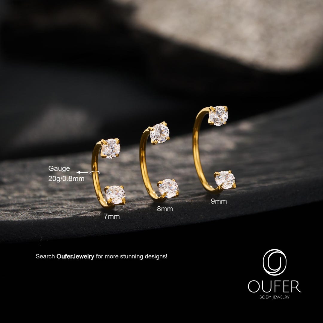 20G 18G Gold Push Pin Clear CZ Horseshoe Nose Ring/threadless Half Hoop ...