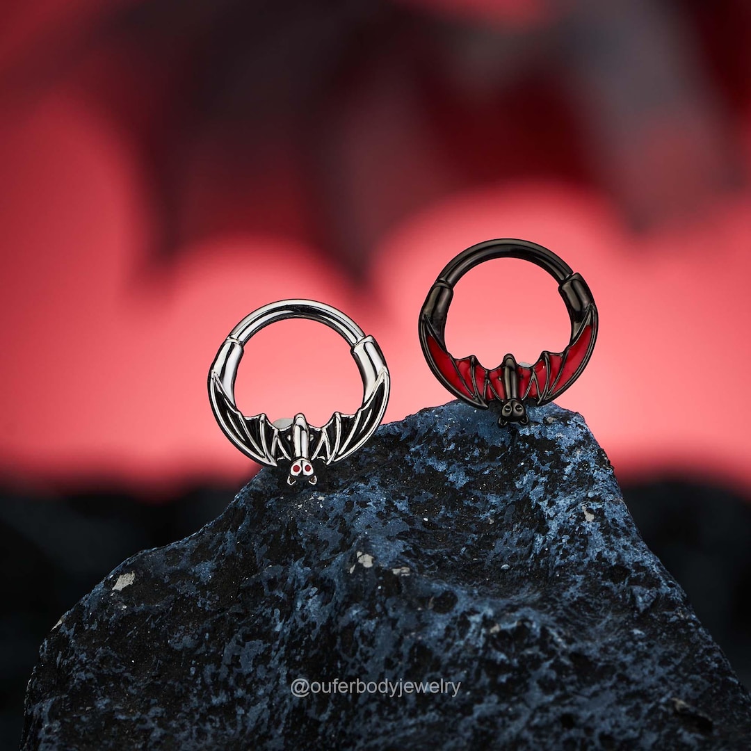 16G Hanged Bat Septum Ring/black Red Bat Hoop Earring/septum Jewelry ...