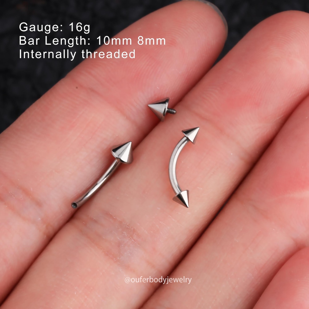2PCS 16G 18G Titanium Internally Threaded Spike Eyebrow Rook Rings/rook ...
