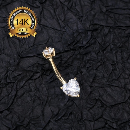 14k Solid Gold Heart Shape Belly Button Ring Heart Navel - Etsy