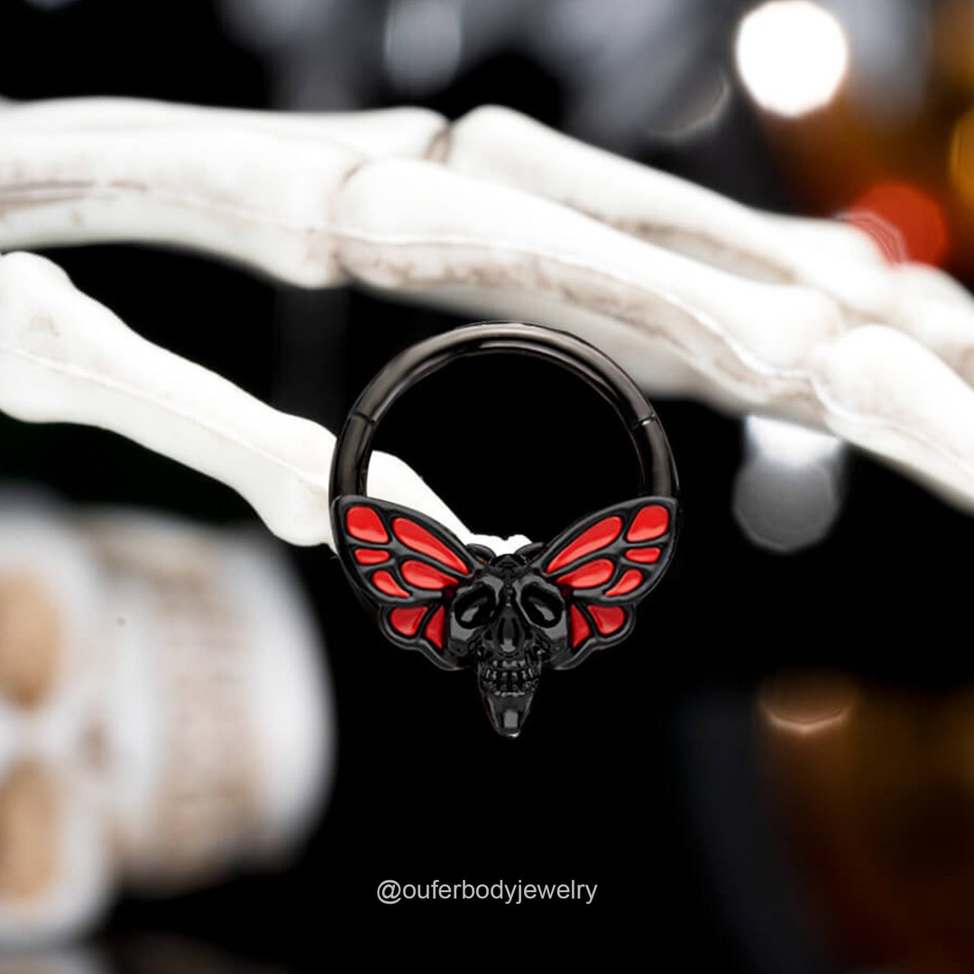 16G Skull Bird Septum Ring/dead Moth Hinged Segment Septum Jewelry ...