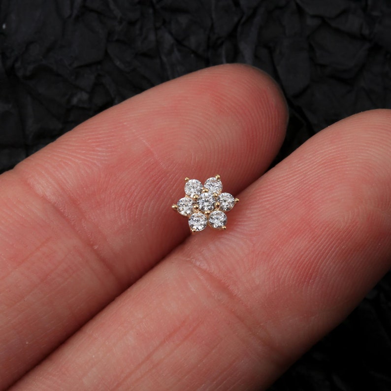 14k Solid Gold Threadless Push Pin Labret Stud/cartilage - Etsy