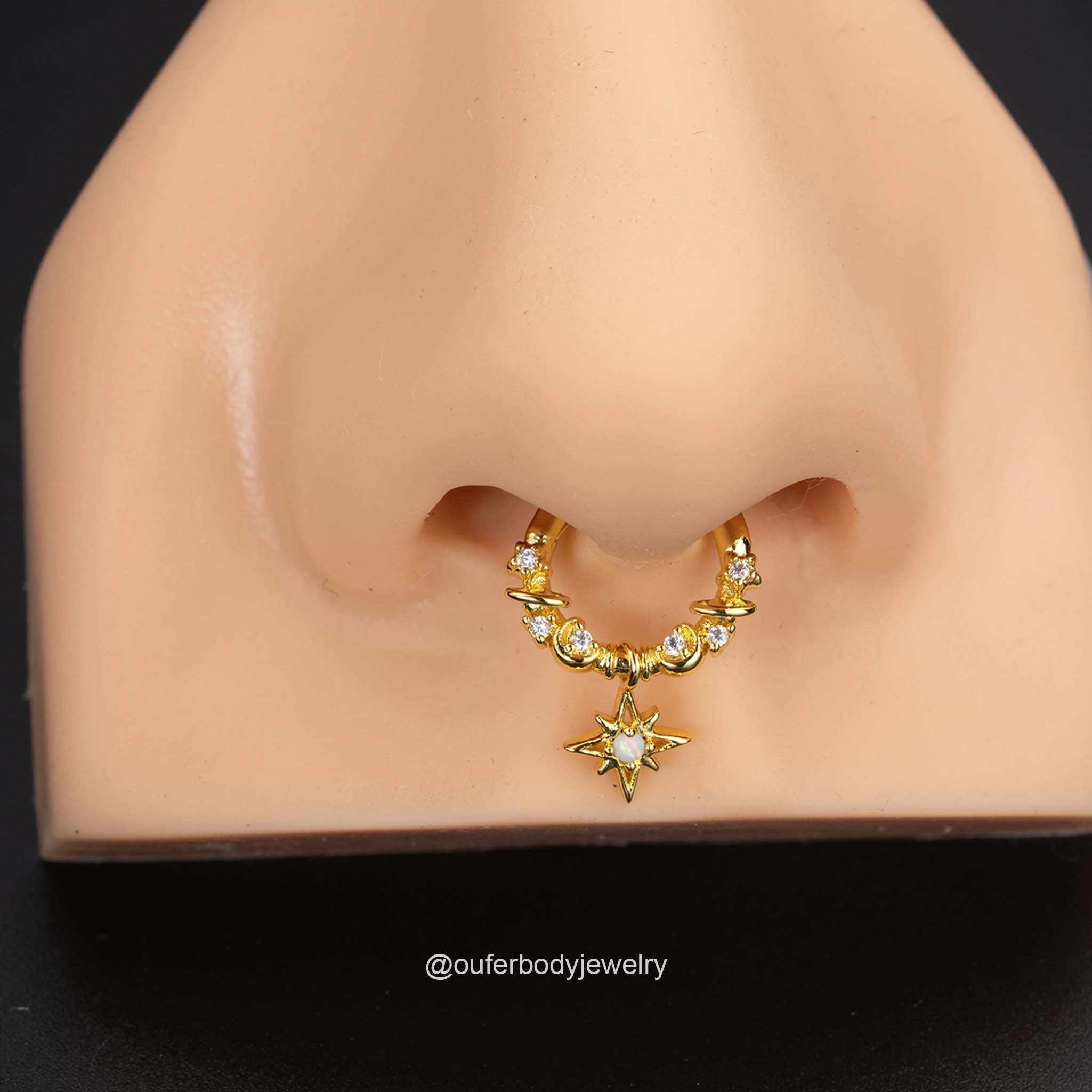16G Gold Star/moon/planet Dangle Septum Ring/daith Earrings/helix Hoop ...