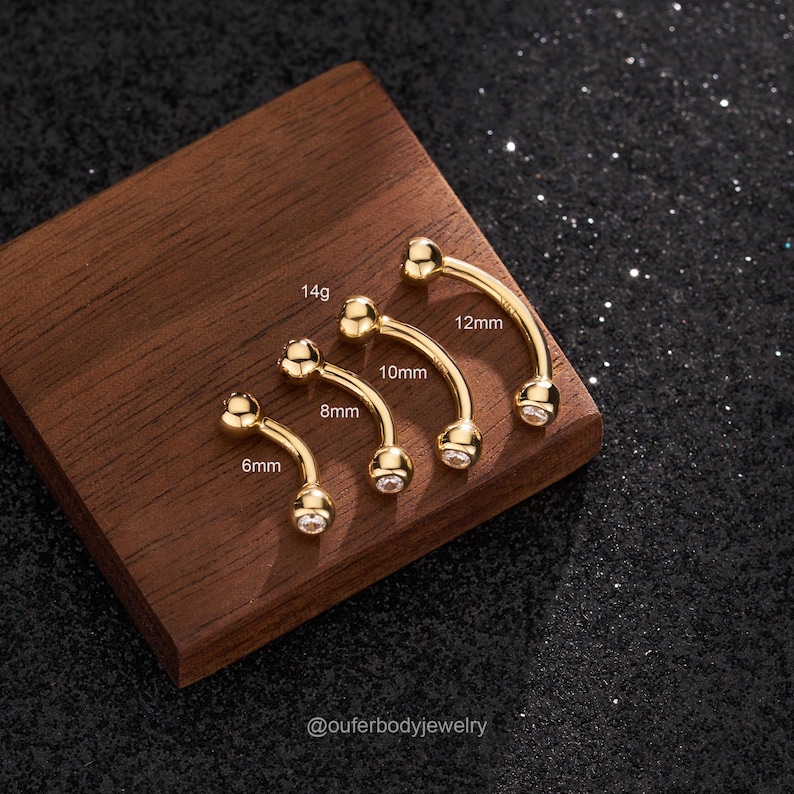 14K Solid Gold Belly Button Ring, 14G Curved Barbell, Luxurious Yellow ...
