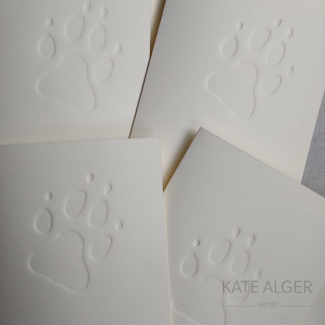 Ivory Cream Debossed Dog Paw Print Greetings Card, Blank Inside ...