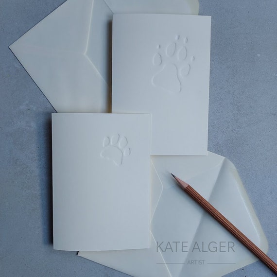 Set of 6 Ivory Cream Dog and Cat Paw Print Embossed Cards | Etsy
