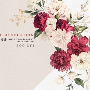 Burgundy White Floral Clipart, Vintage Antique Flowers, Floral Borders ...