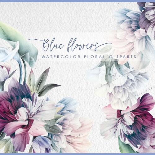 Blue Flowers Watercolor Floral Compositions Floral Clipart - Etsy