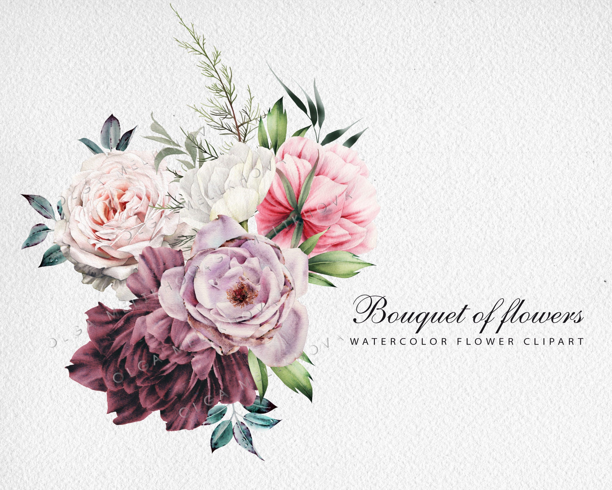 Bouquets of Flowers Watercolor Clipart PNG - Etsy