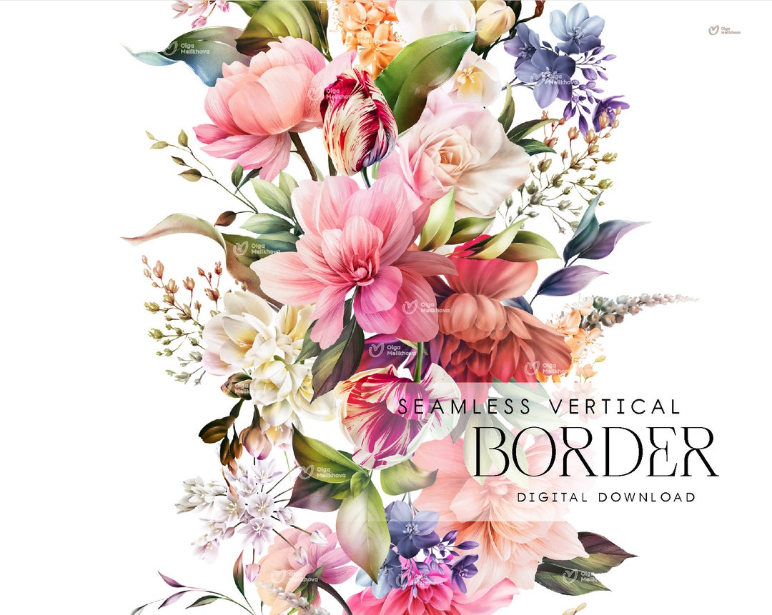 Floral Border for Invitations, Planners, Journal Pages, Vertical Border ...
