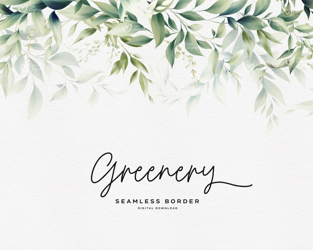 Greenery Seamless Border, Foliage Border, Elegant Floral Clipart ...
