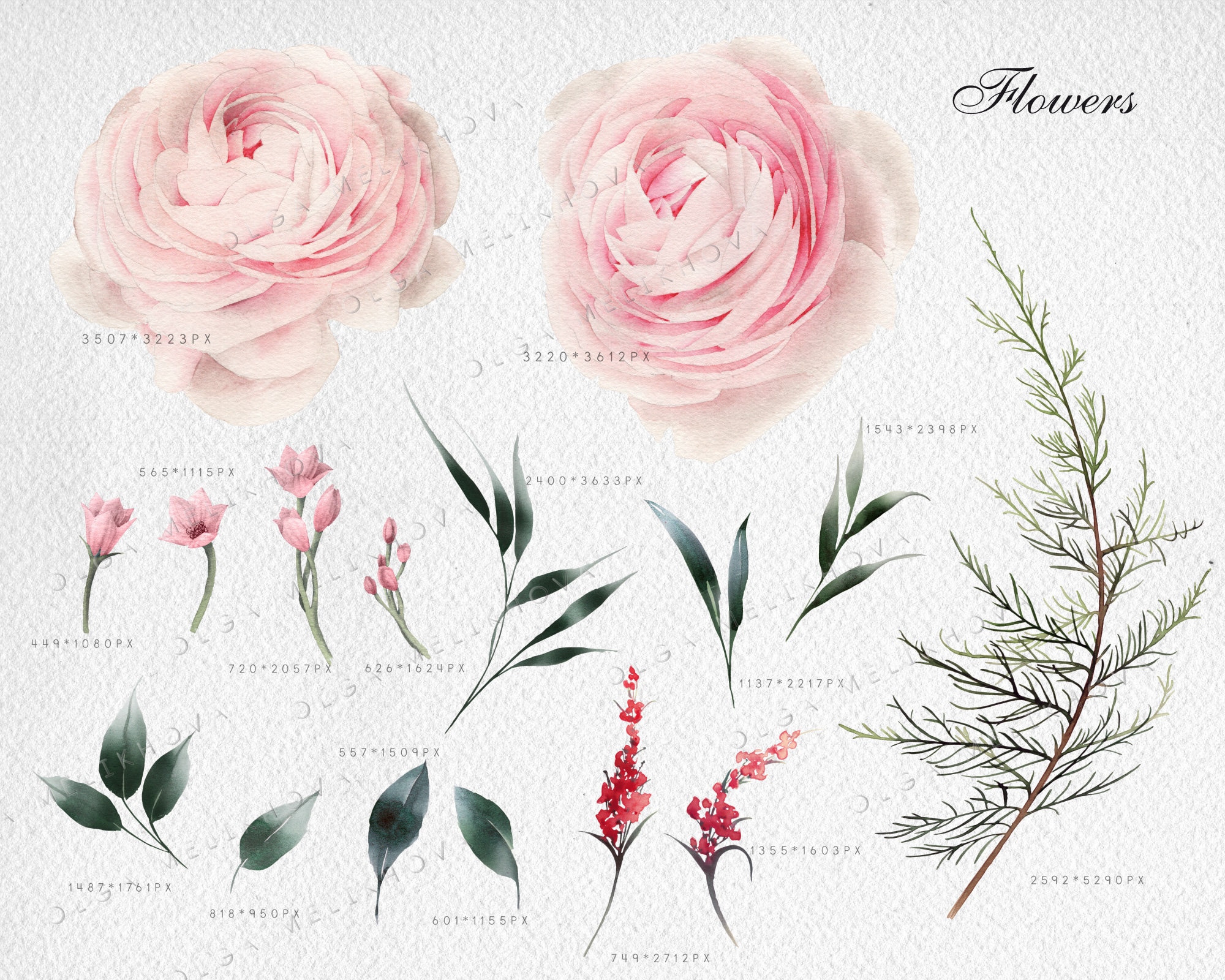 Watercolor pink flowers clipart Floral bouquet Digital | Etsy