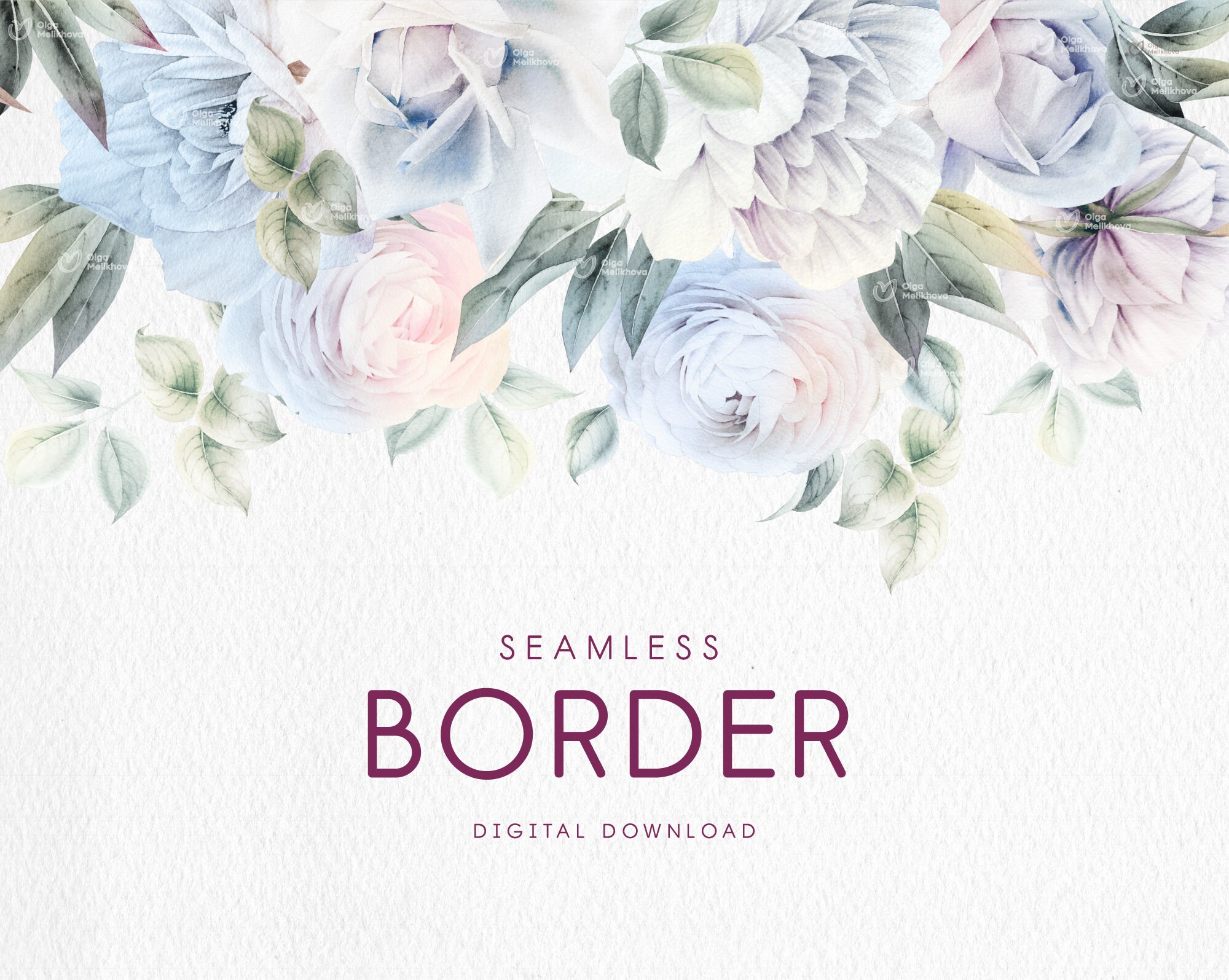 Floral Border, Seamless Border, Peony Frame, Watercolor Blue Flowers ...