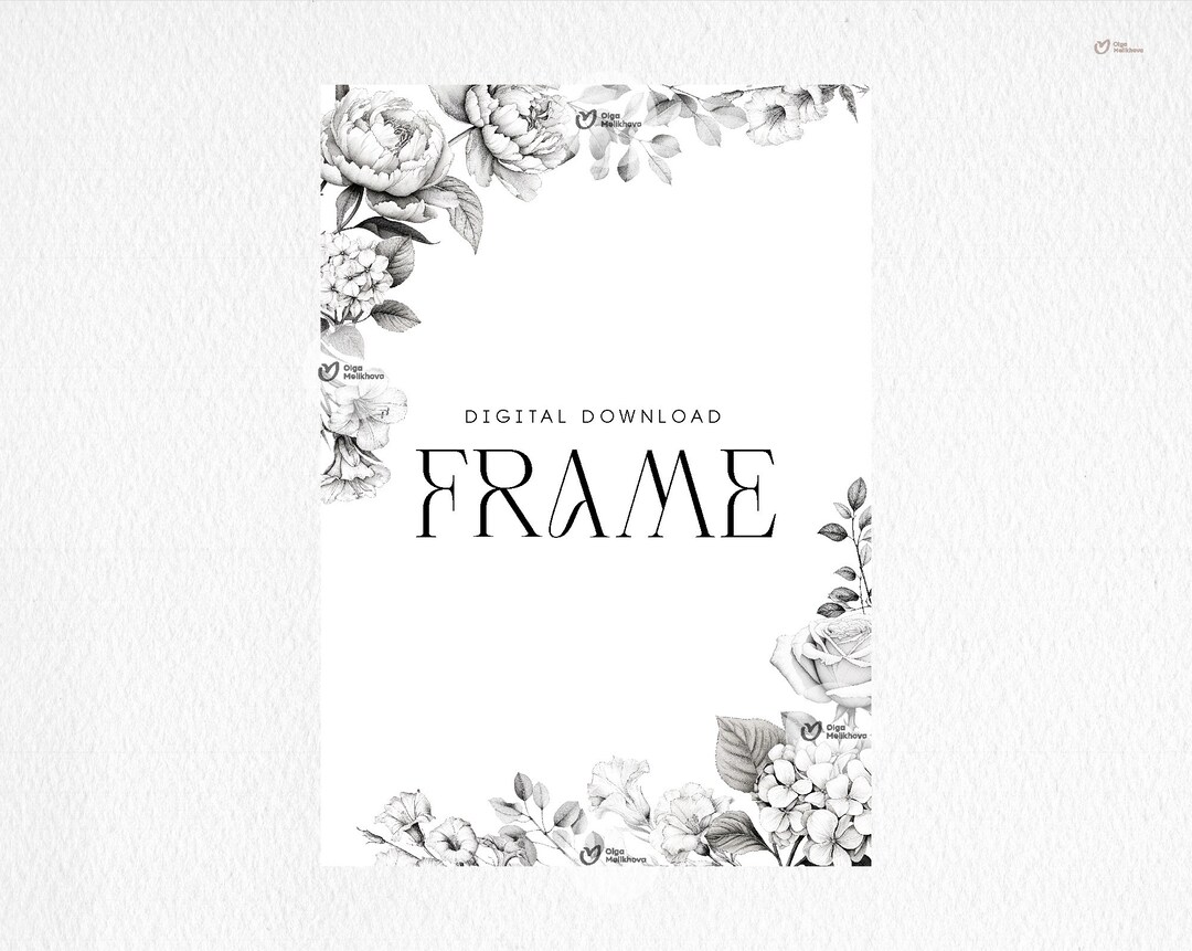 Floral Frame for Invitations, Planners, Journal Pages, Monochrome ...