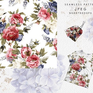 Collection of Seamless Floral Patterns With Peonies, Digital Paper ...