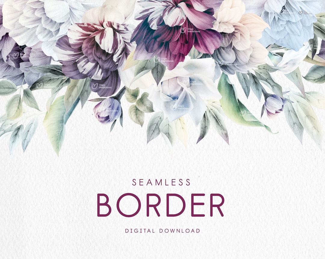 Floral Border, Peony Frame, Watercolor Blue and Purple Flowers, Wedding ...