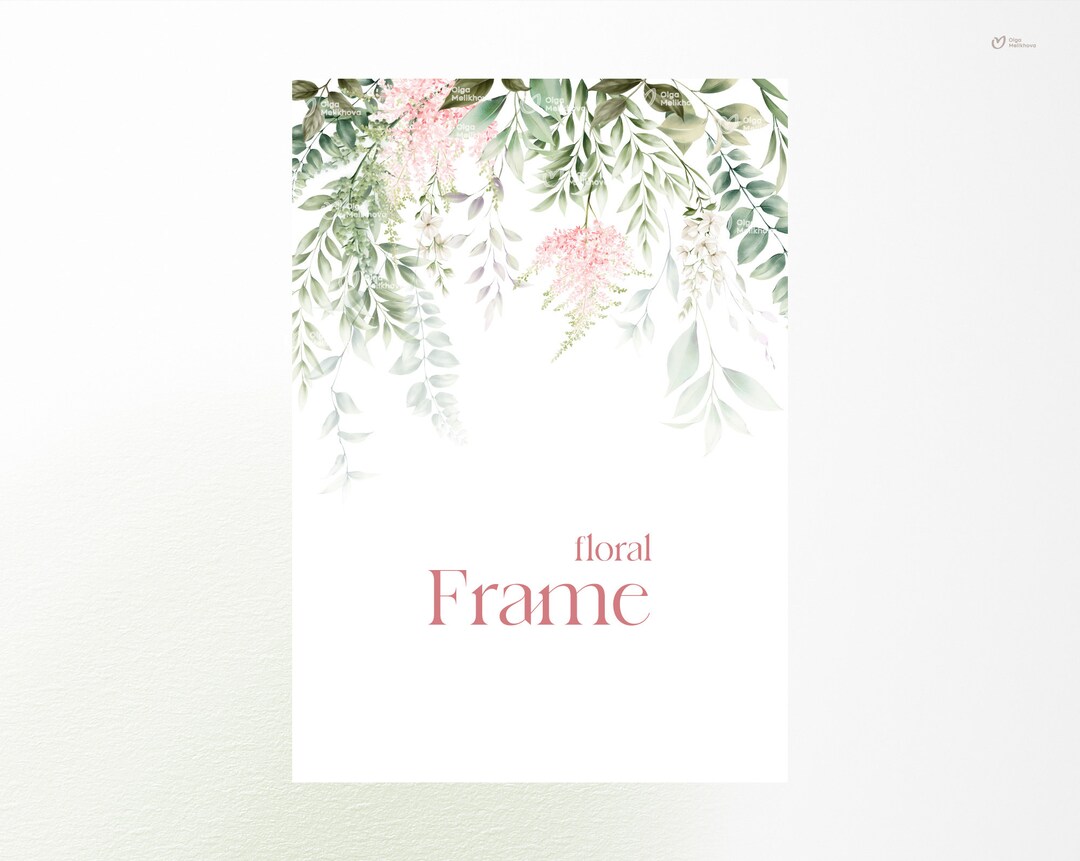Floral Frame, Digital Greeting Card With Flowers and Greenery, Wedding ...