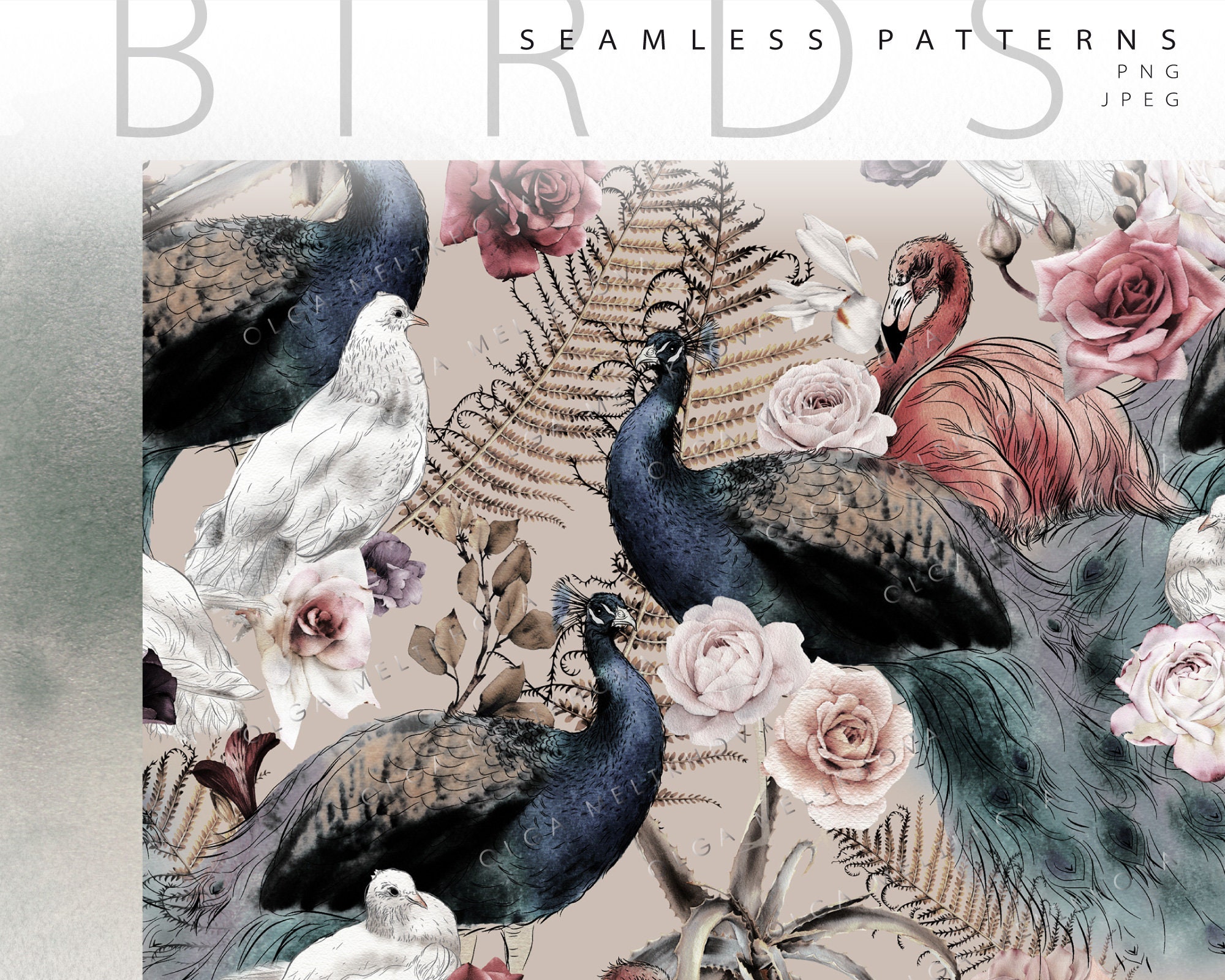 Seamless Floral Patterns With Birds Digital Paper Clipart - Etsy