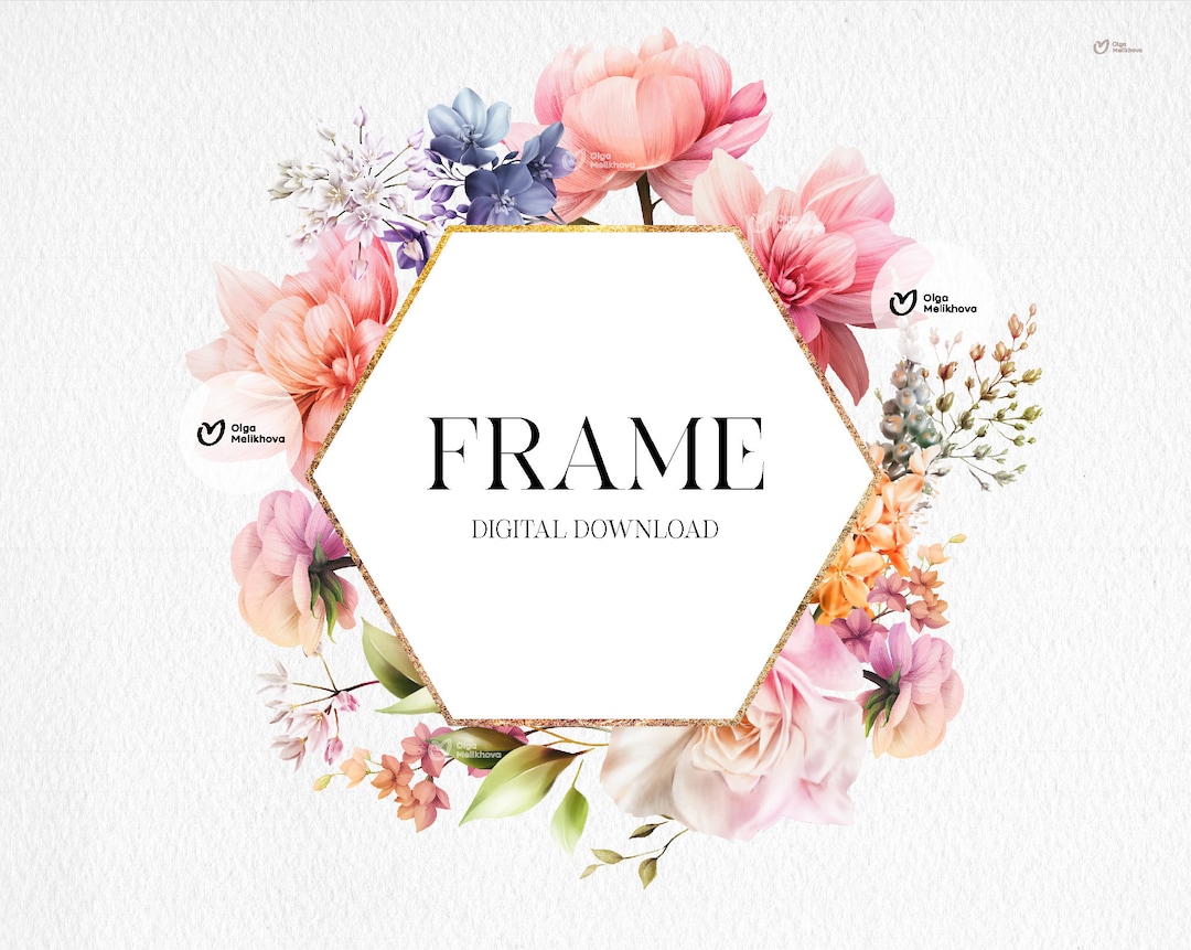 Floral Frame, Foliage and Bright Flowers, Border-frame, Wedding Floral ...