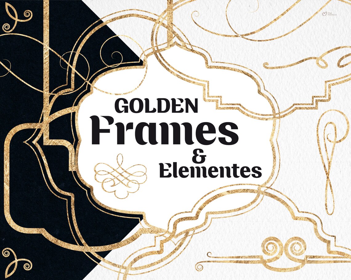 Golden Frames Golden Elements Frames PNG Digital Floral - Etsy