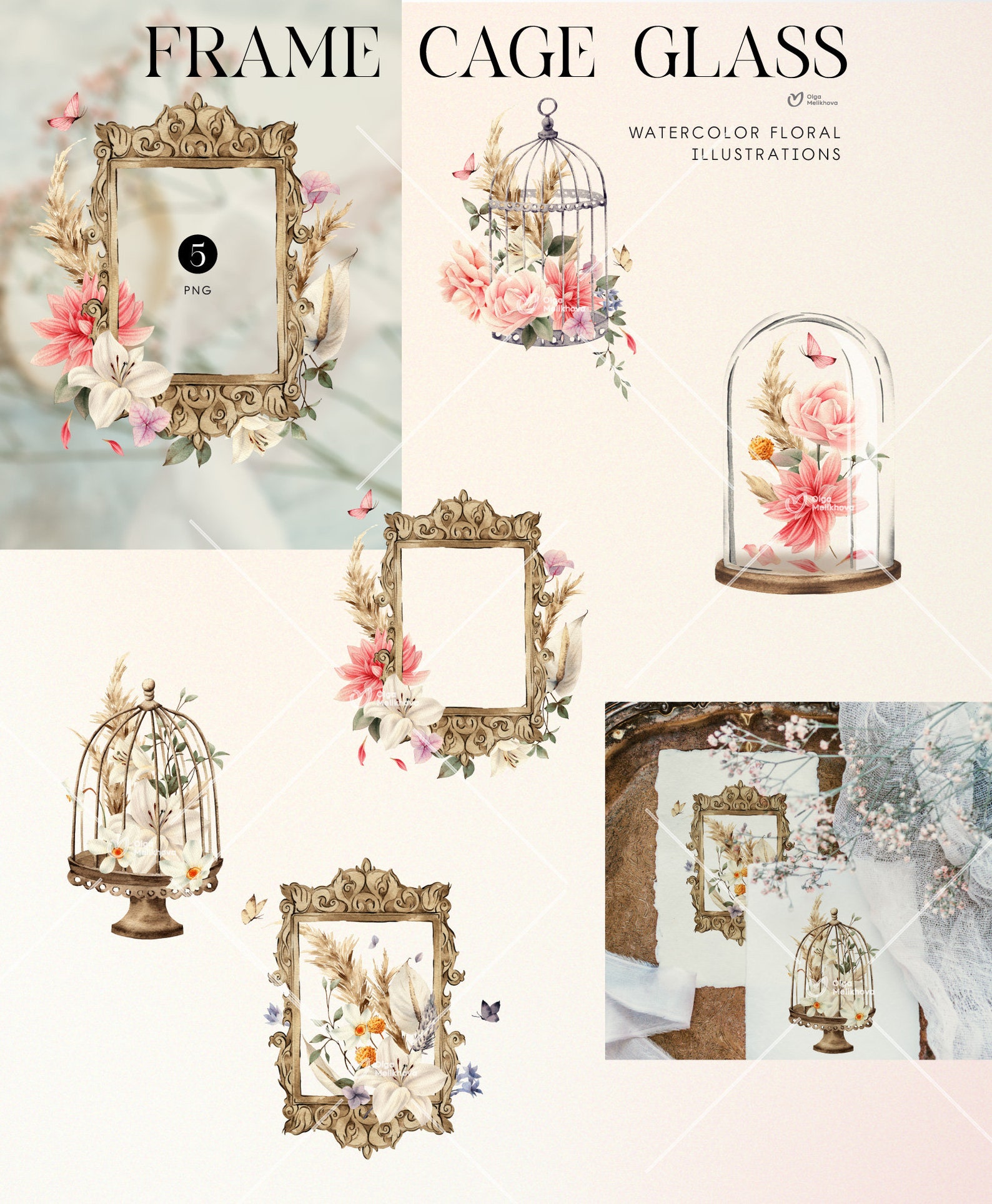 Watercolor Floral Illustration Flower in a Cage Preserved - Etsy