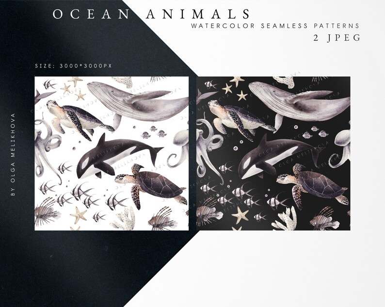 Ocean Animals Watercolor Seamles Pattern Digital Paper PNG - Etsy