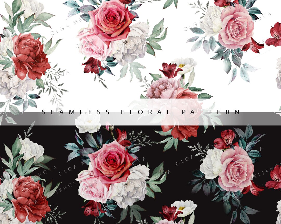 Seamless Floral Patterns, Watercolor Roses Peonies Flowers, Peonies ...