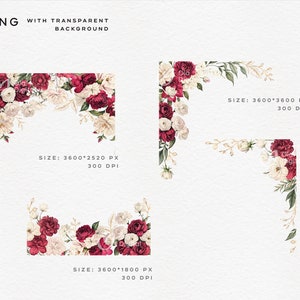 Burgundy White Floral Clipart, Vintage Antique Flowers, Floral Borders ...