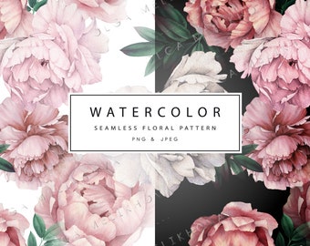 Seamless Floral Pattern Digital Paper Watercolor Peonies - Etsy
