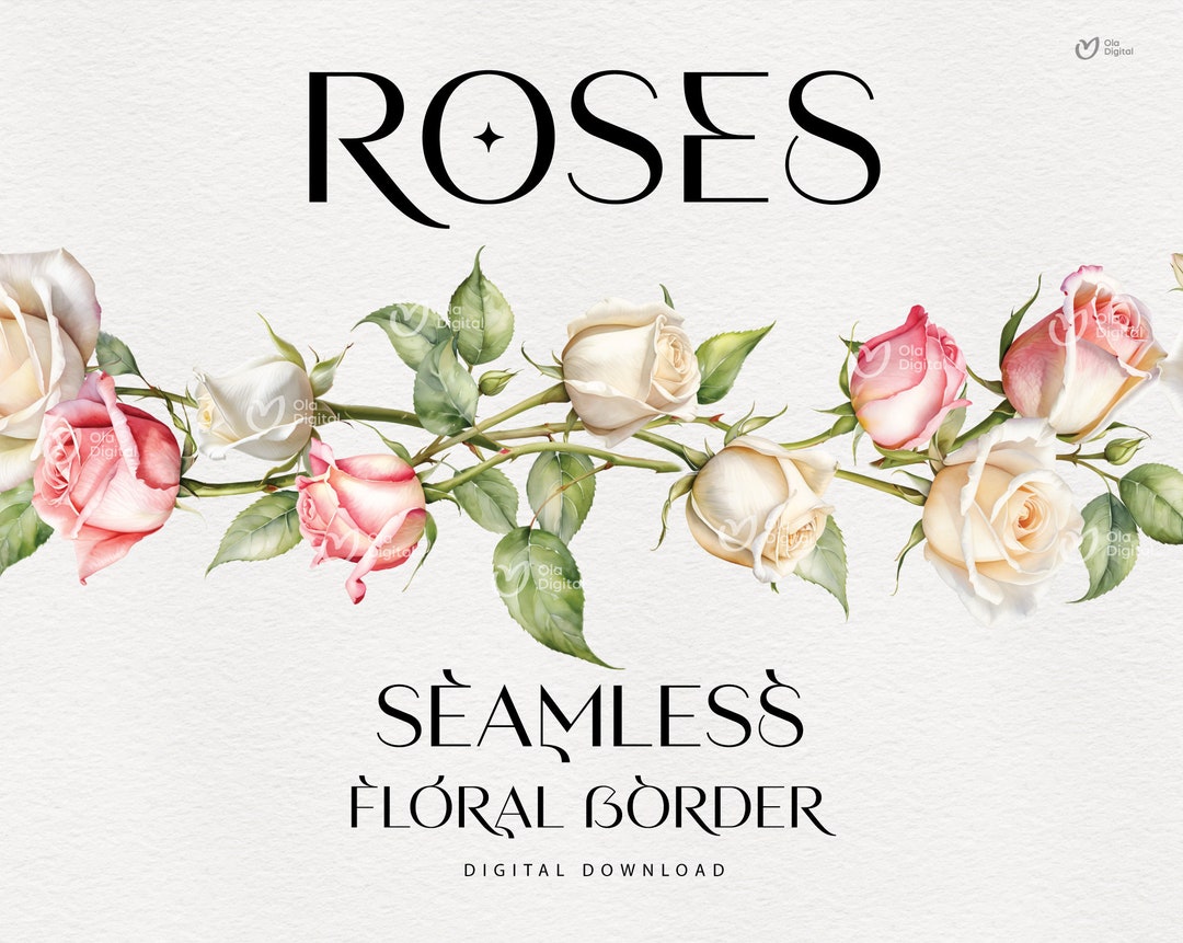 Roses, Floral Seamless Border, White and Pink Roses, Wedding Frame PNG ...