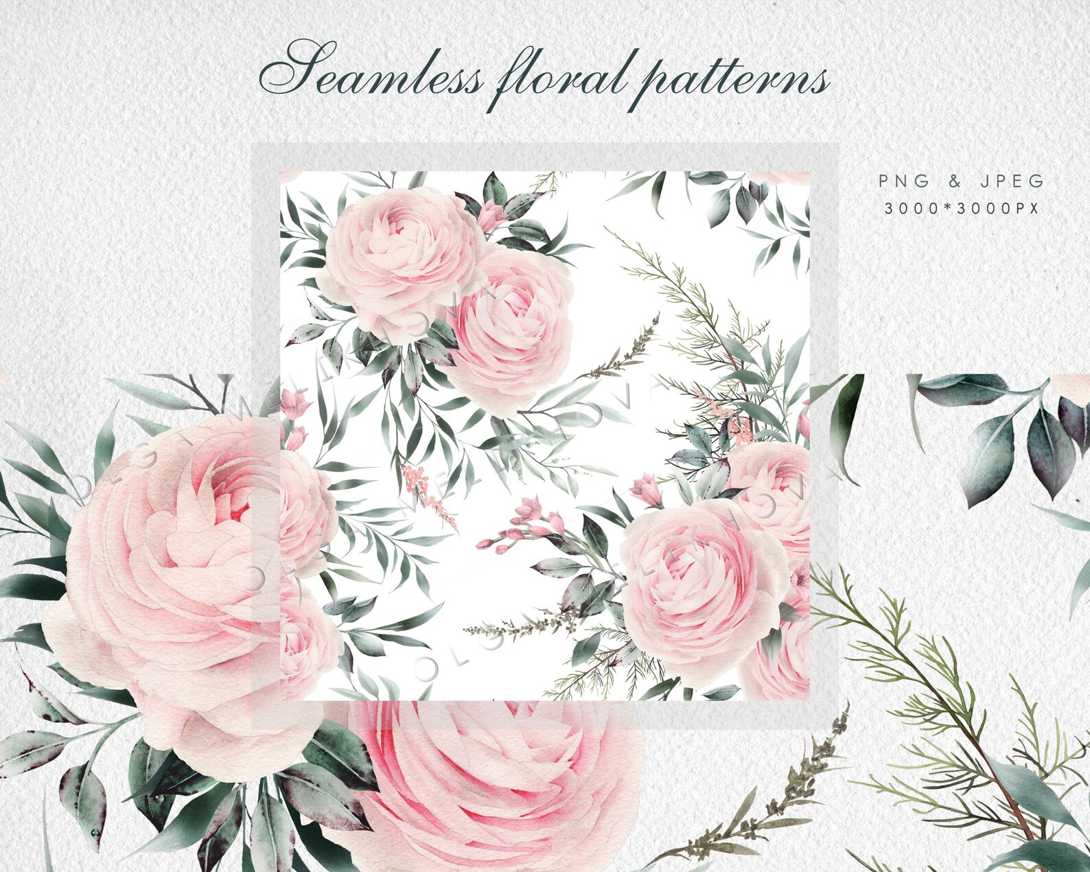 Watercolor Floral Pattern Digital Paper With Pink Flowers - Etsy