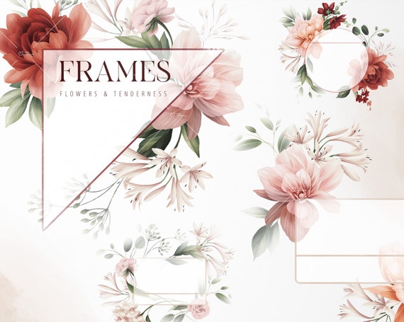 Floral Frames Watercolor Peonies Flowers Garden Flowers - Etsy