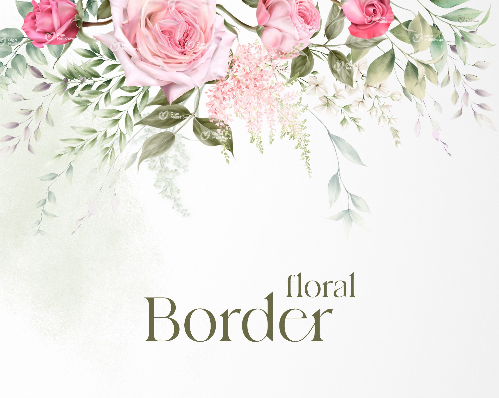 Floral Border Greenery Border Pink Roses Wedding Invite - Etsy