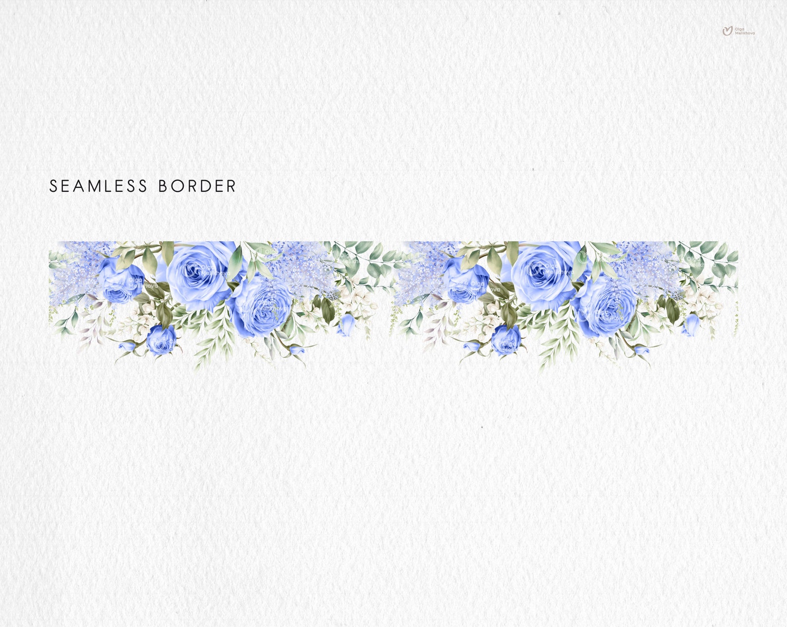 Floral Border Watercolor Blue Flowers Winter Roses Wedding - Etsy