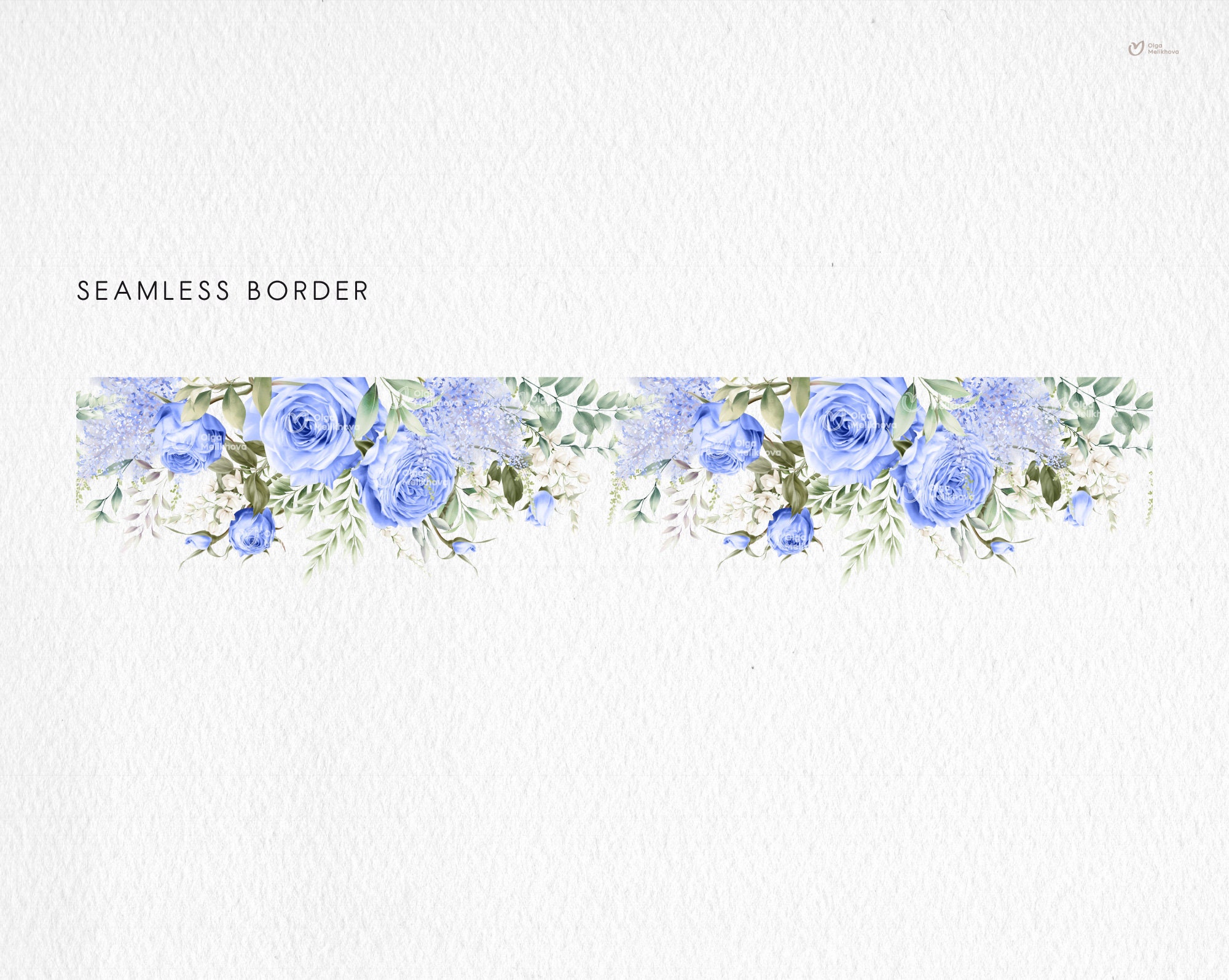 Floral Border Watercolor Blue Flowers Winter Roses Wedding - Etsy