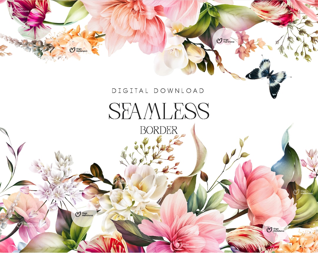 Floral Seamless Border, Border-frame, Colorful Flowers, Bright Flowers ...